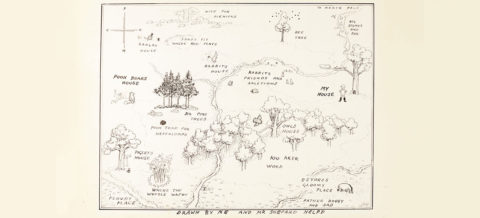 E. H. Shepard’s “Map of the 100 Aker Wood” in Winnie-the-Pooh (1926 ...